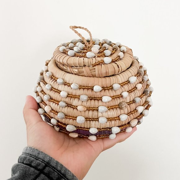 Vintage | Accents | Vintage Rattan Cowrie Shell Woven Basket | Poshmark